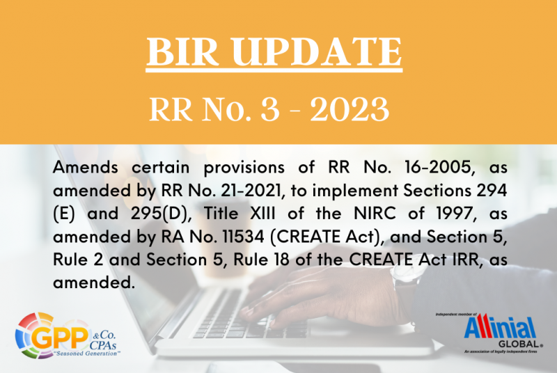 BIR Updates – G. Pagaspas Partners & Co. CPAS