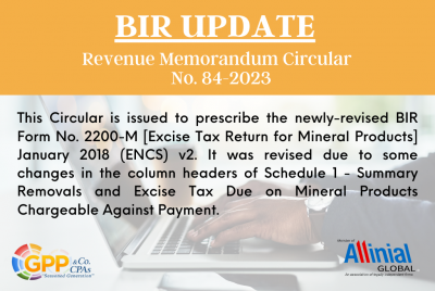 BIR Form No. 2200-M – G. Pagaspas Partners & Co. CPAS