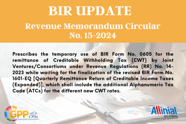 BIR Form No. 0605 – G. Pagaspas Partners & Co. CPAS