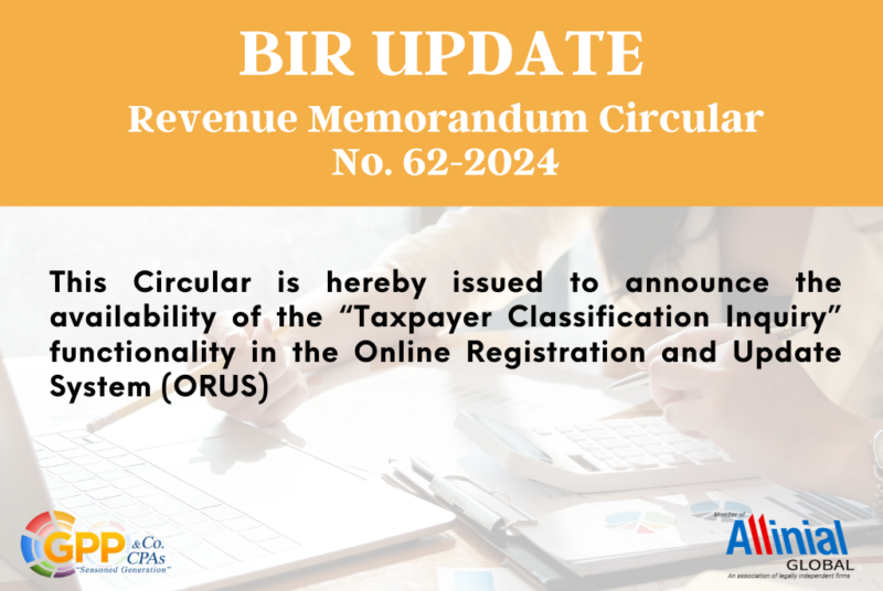 BIR Updates – G. Pagaspas Partners & Co. CPAS