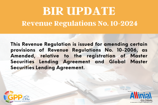 BIR Updates – G. Pagaspas Partners & Co. CPAS